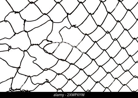 The texture of the metal mesh. Torn, destroyed, broken metal mesh on a ...
