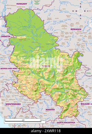 Detailed physical map of Serbia Stock Vector Image & Art - Alamy