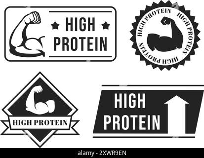 High protein with muscle vector label. Colorful circle stamp Stock ...