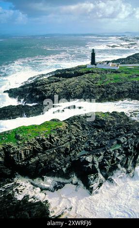 Stormy Atlantic weather. Slyne Head lighthouse marks the treacherous ...