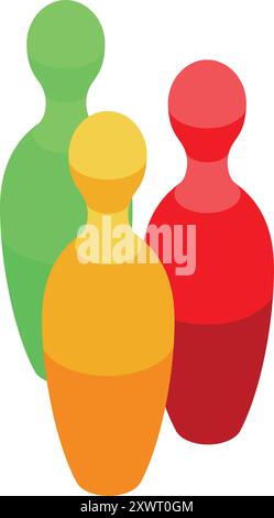 Green bowling ball and three pins. Cartoon. Vector illustration ...
