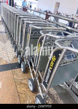 Smart Carte Luggage Carts Neatly Arranged in Airport Terminal Stock ...