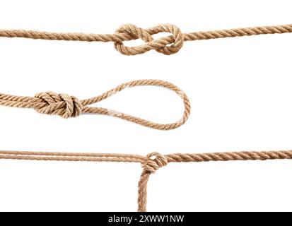 Ropes with different knots isolated on white, set Stock Photo - Alamy