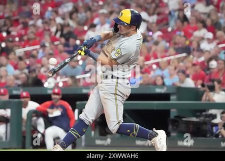 Milwaukee Brewers' Sal Frelick swings during a baseball game against ...