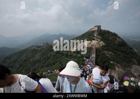 Beijing, China - August 15, 2024: Crowds of tourists visiting Badaling ...