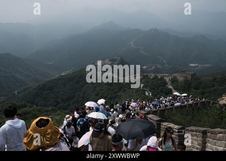 Beijing, China - August 15, 2024: Crowds of tourists visiting Badaling ...