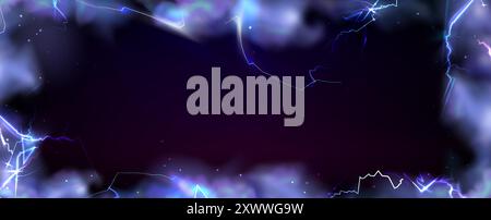 Frame from thunder lightning and purple smoke on dark background ...