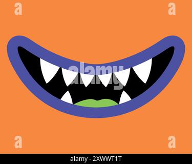 Horror creature smile teeth. Scary demon joy with sharp mouth Stock ...