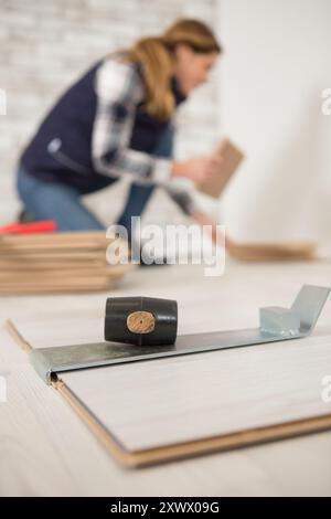 Asian pretty female carpenter using wood hammer for wood Stock Photo ...