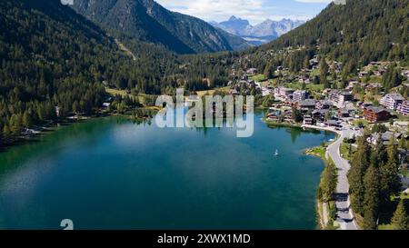 Switzerland, Orsieres, villages of Champex-Lac: aerial view of the ...