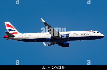 British Airways Airbus A321-251NX G-TNEE overflies Windsor Great Park prior to landing at ...