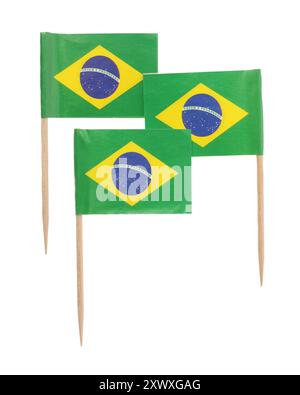 Small paper flags of Brazil isolated on white Stock Photo - Alamy