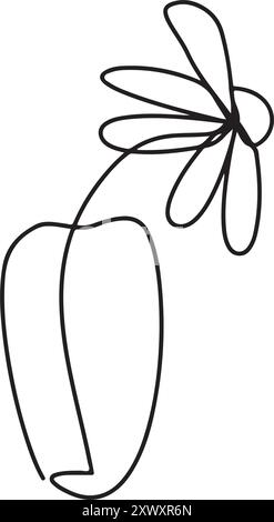 Outline poppy flower. Linear hand drawn minimalist drawing, continuous ...