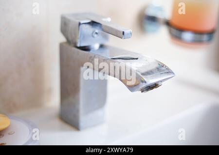Old chrome tap with limescale deposits Stock Photo - Alamy