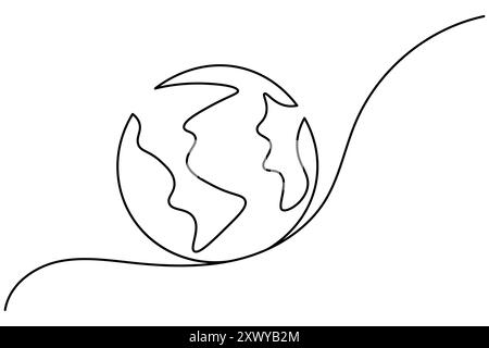 One continuous line drawing of Earth globe.World map doodle line ...