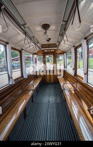 Inside an old tram at the Tramway Museum in Malmköping Stock Photo - Alamy