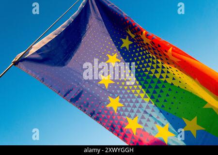 LGBT flag against blue sky Stock Photo - Alamy