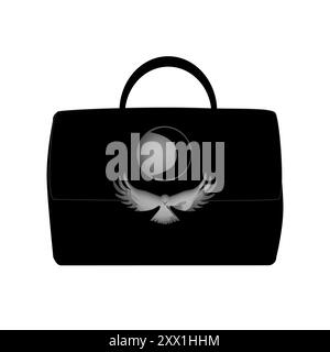 Black female leather bag raven clasp and moon symbol isolated on white ...