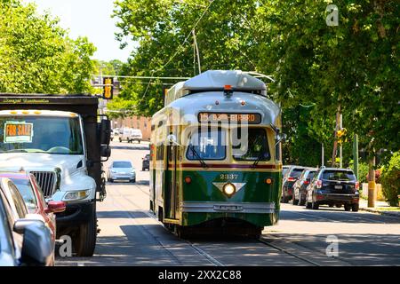 SEPTA PCCIII trolley on the route 15 during the first week of operation ...