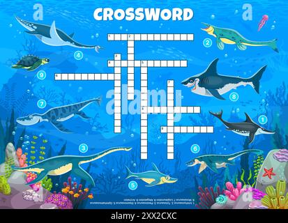 Cartoon underwater prehistoric dinosaurs and reptiles, paper cut ...