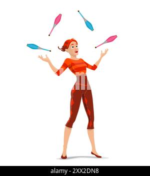 Juggler Juggling with Clubs, Vector Cartoon Stick Figure Illustration ...