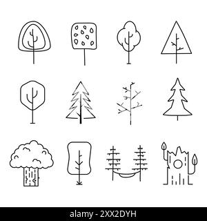Simple and minimalist tree icons collection. Line art silhouette trees ...