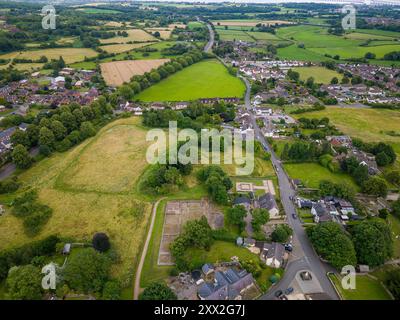 CAERWENT, WALES - AUGUST 02 2024: Aerial view of the ancient 13th ...