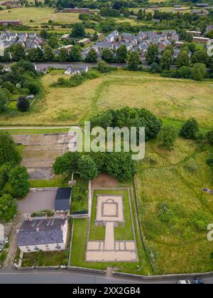 CAERWENT, WALES - AUGUST 02 2024: Aerial view of the ancient 13th ...
