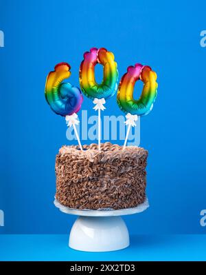 Multicolored balloon for number 600 celebration. Happy birthday on ...