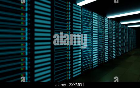 View into a server room. View into a server room. Computers are lined ...
