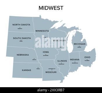 Midwest Region of the United States, political map. Midwestern United ...