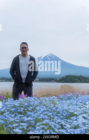 Blue flowers front of Mount Fuji in Tokyo, Japan Stock Photo - Alamy