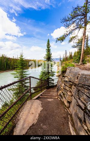 Pathway along the Athabasca Falls in the Jasper National Park before ...