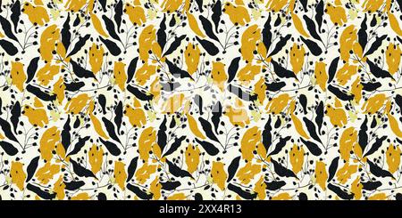 Modern printed fabric flower block print pattern with linen texture ...