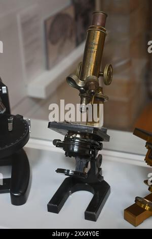 Antique microscope in The Natural History Museum in London Stock Photo ...