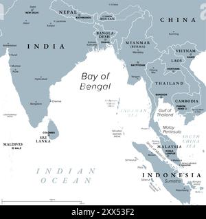 Bay of Bengal, political map. Northeastern part of the Indian Ocean and ...