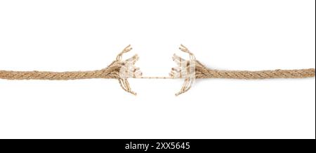 One string connecting almost torn rope isolated on white Stock Photo ...