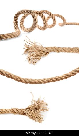 Collage with rough ropes isolated on white Stock Photo - Alamy