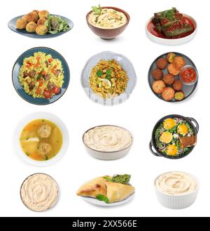 Hummus and other dishes of different national traditional cuisines on ...