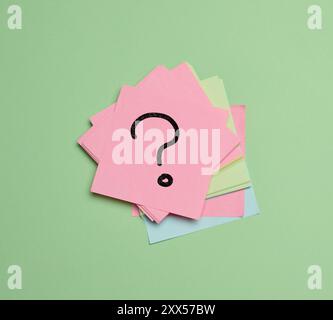 Drawn question marks on stickers and a magnifying glass, blue ...