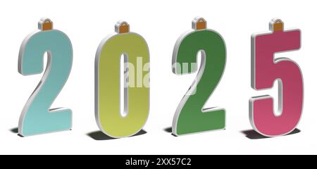 Multicolored numbers 2025 with shadow on isolated background, 3D ...