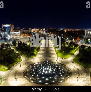 Aerial night Freedom Square panorama with illuminated University and ...