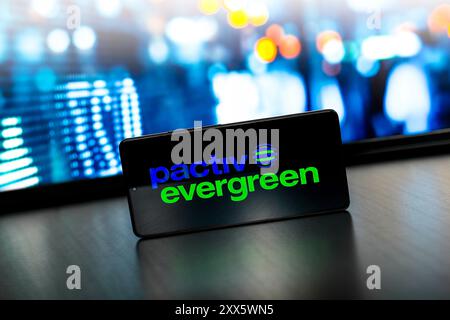 In this photo illustration, the Pactiv Evergreen logo is seen displayed ...