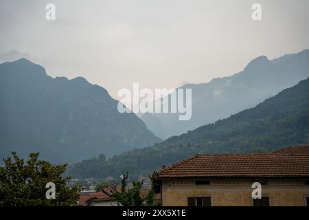 Mandello del Lario, Italy - June 08, 2024: A small beach near a small ...
