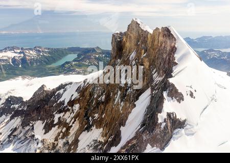 Aerial view of Mount Iliamna (or Iliamna Volcano) in the Chigmit ...