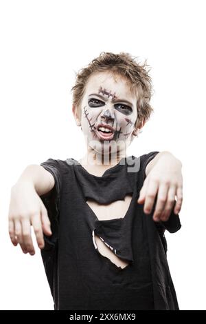 Halloween or horror concept, screaming walking dead zombie child boy ...