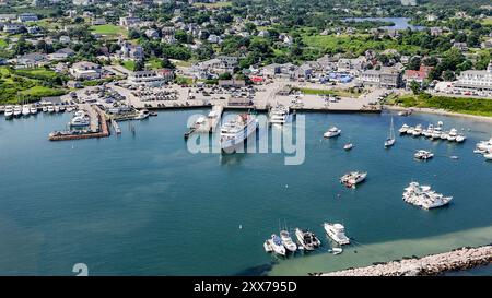 Aerial image of Old Harbor, Block Island, New Shoreham, RI on a sunny ...