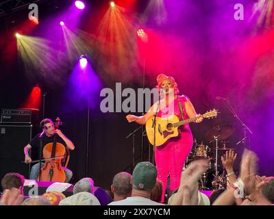 Drag Artist Flamy Grant performing live at the 2024 Cambridge Folk ...