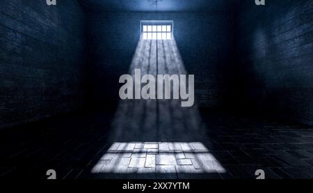 Light beam shining through a prison cell window illuminating interior ...