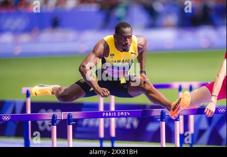 Hansle Parchment participating in the 110 meters hurdles at the Paris ...